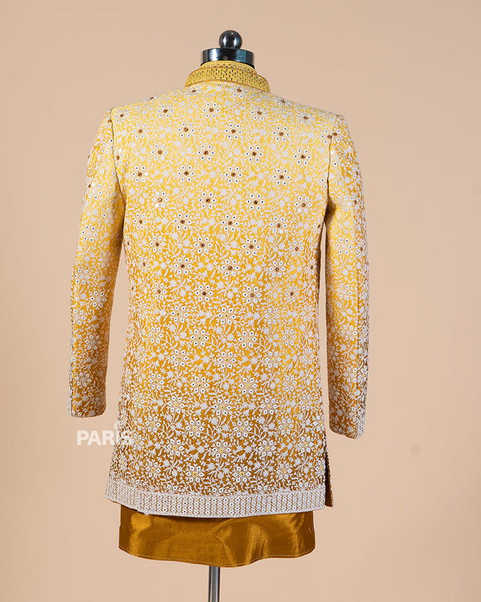 Mustard Golden Yellow Embroidered Kurta & Jacket Set with Pajama